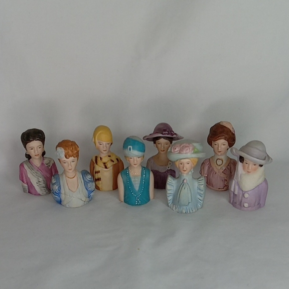 Avon | Art | Vintage 98s Avon Porcelain Lady Head Thimbles Set Of 8 ...
